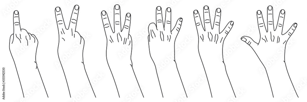 Numbers from one to five, hand gestures. Concept of finger counting in ...