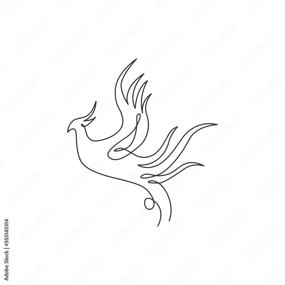 One continuous line drawing of elegant phoenix bird for company logo ...