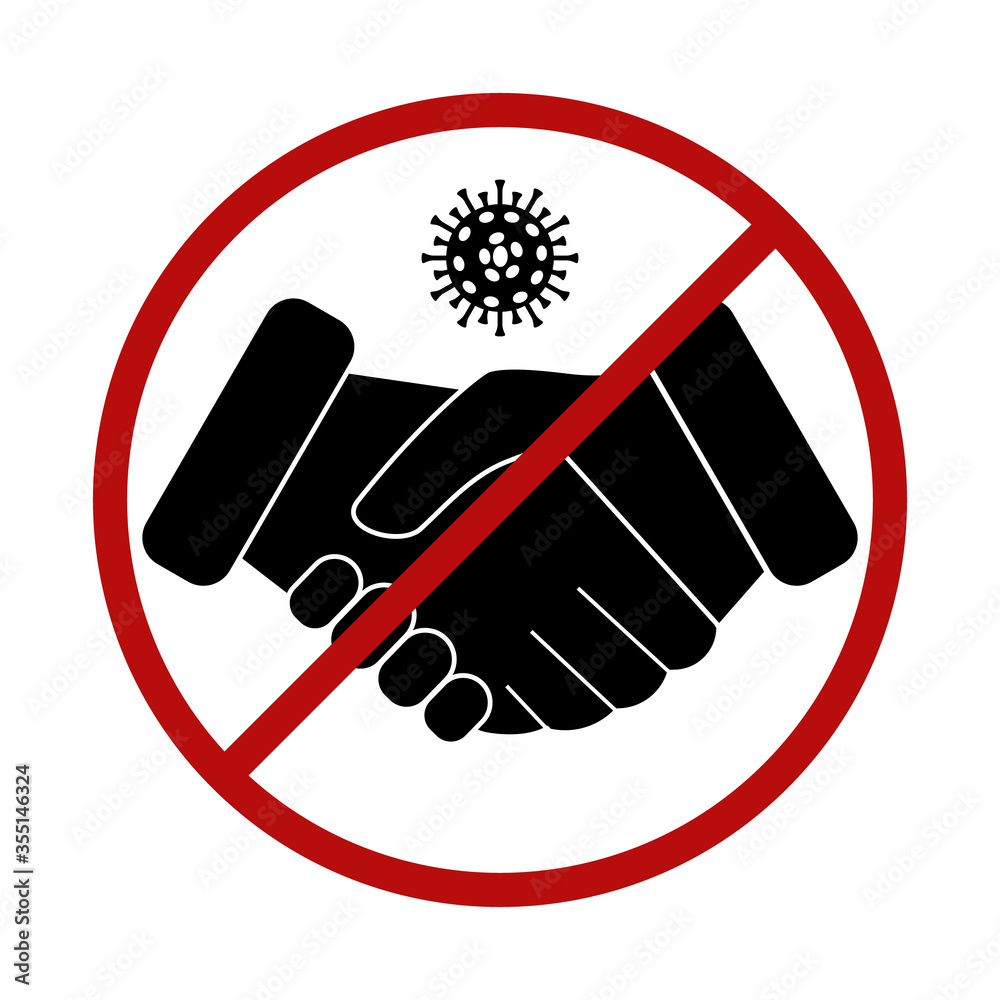No handshake icon with red forbidden sign. Avoiding physical contact ...
