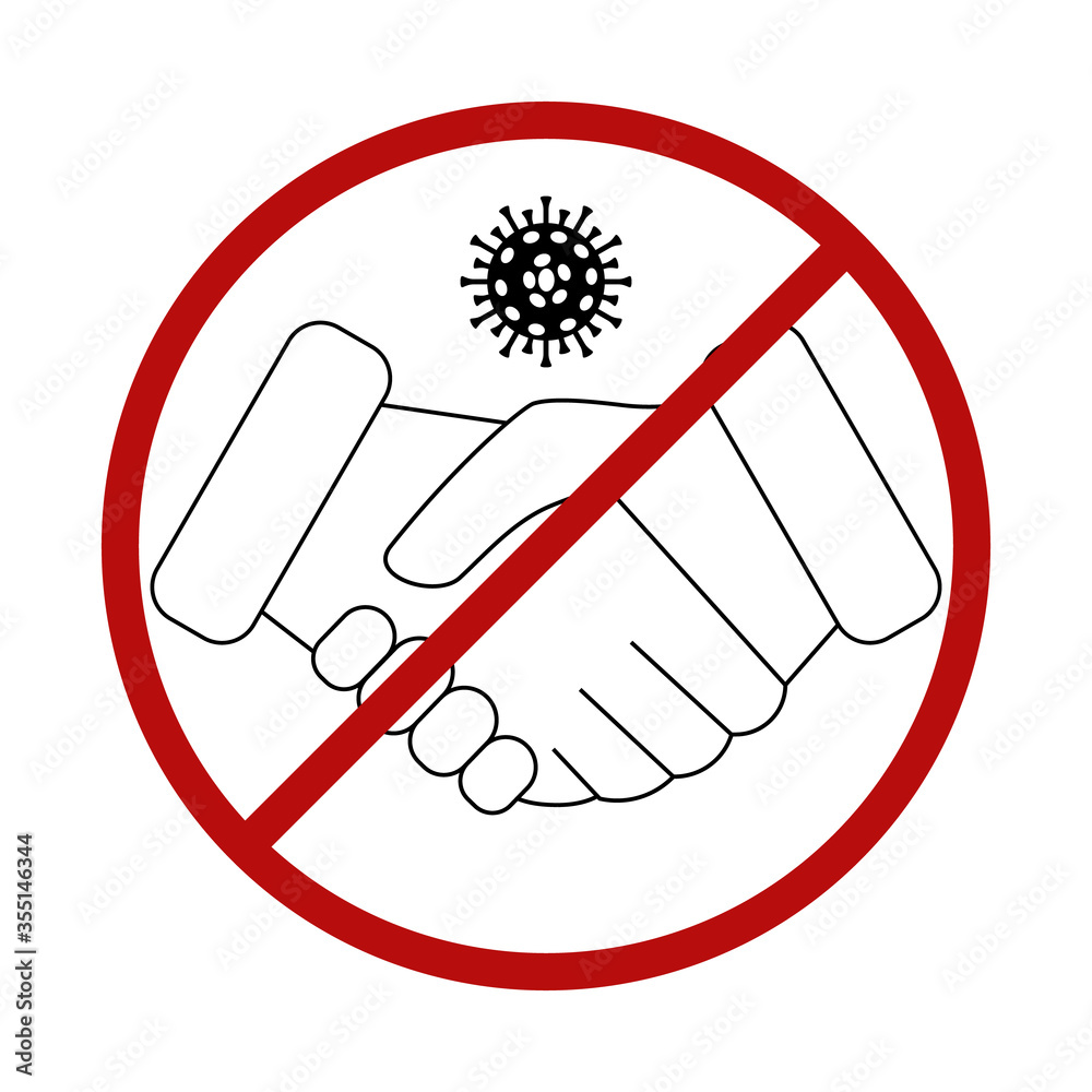 No handshake icon with red forbidden sign. Avoiding physical contact ...