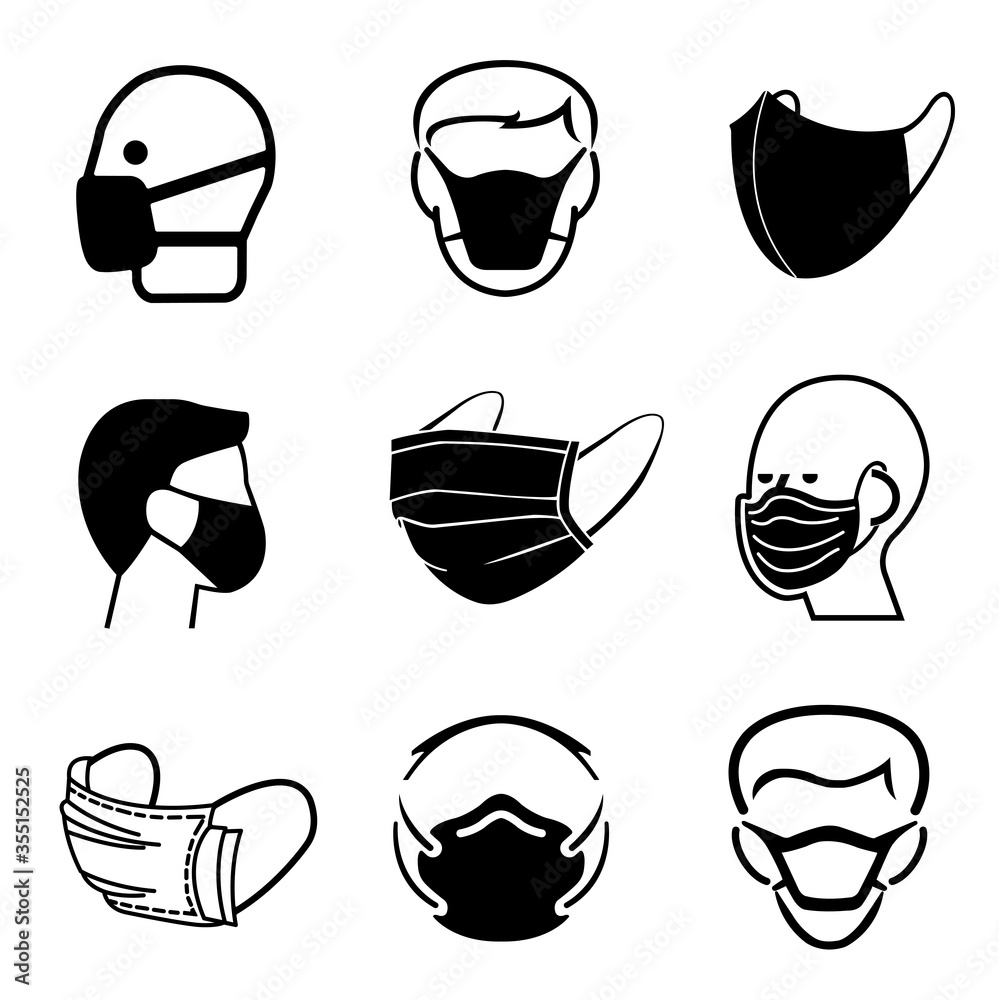 Set Of Face Mask Black Icon Symbol Sign,Vector Illustration, Isolated ...