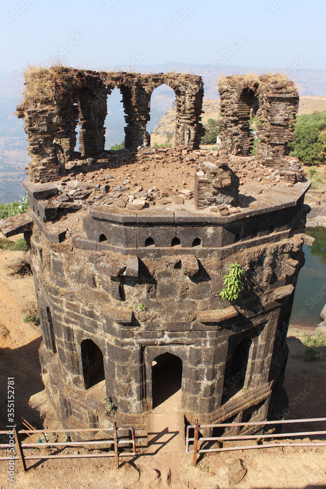 .Raigad fort Main Towers, Raigad, Maharashtra, India. 350-year-old ...