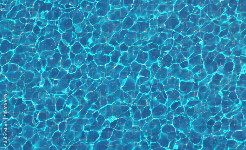 Ripple water in swimming pool with sun reflections. Top view, 3d ...
