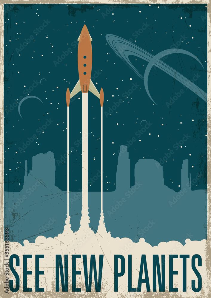 See New Planets, Retro Future Space Poster. Alien Planet Landscape ...