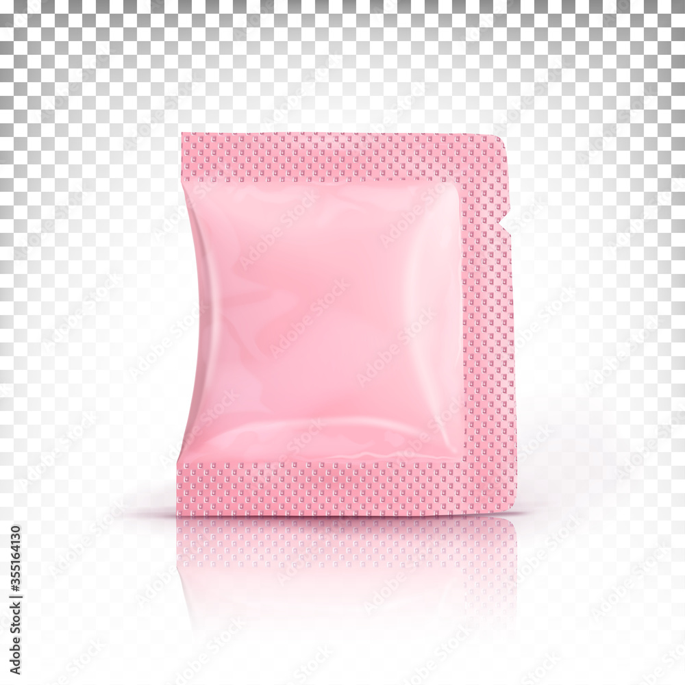 Pink mini sachet isolated on a white transparent background. 3d ...