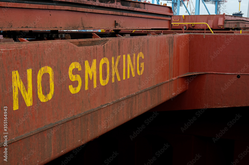 ship cargo hold hatch coaming inner surface with no smoking sign Stock ...