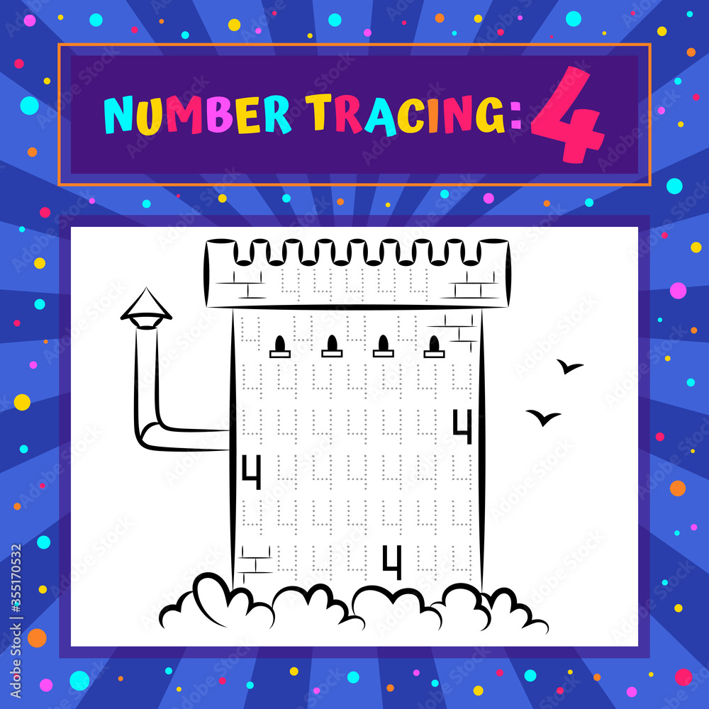 Number Tracing Worksheet. Coloring Book Page. Math Game. Writing Skills ...