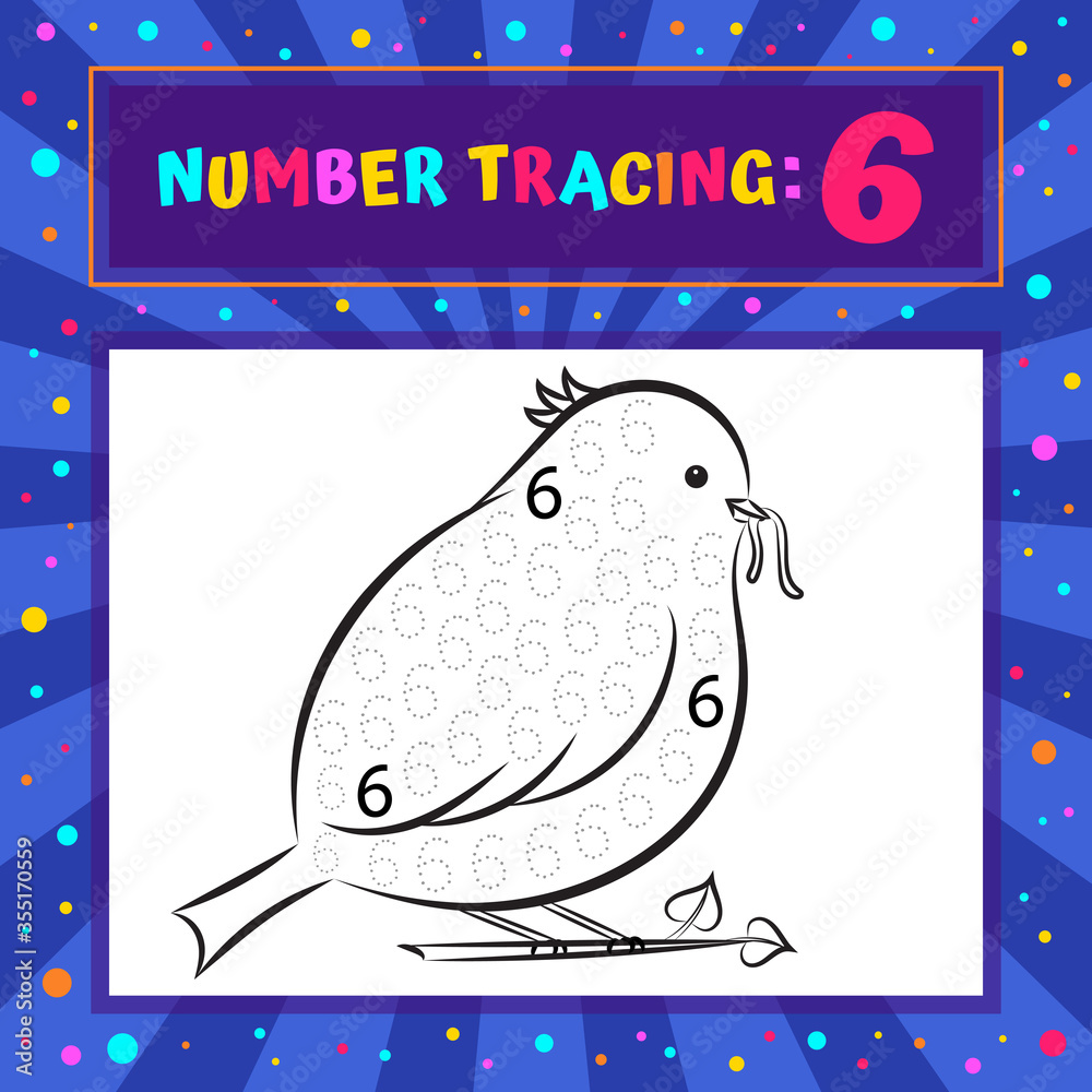 Number Tracing Worksheet. Coloring Book Page. Math Game. Writing Skills ...