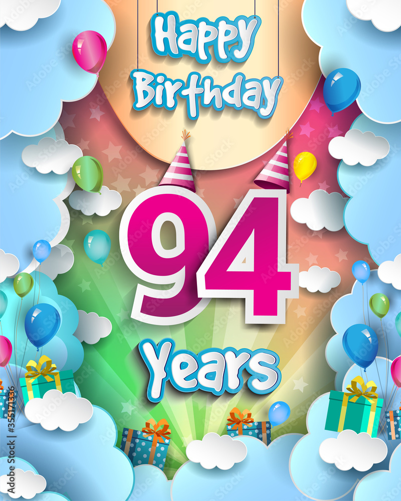 94th Years Birthday Design for greeting cards and poster, with clouds ...