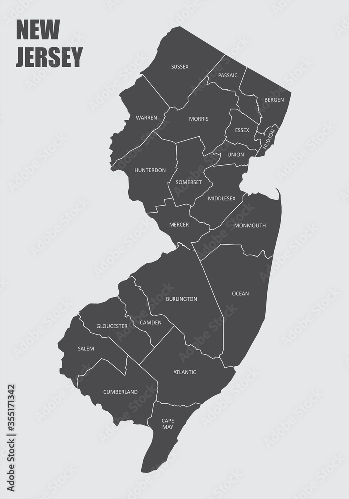 New Jersey county map Stock Vector | Adobe Stock