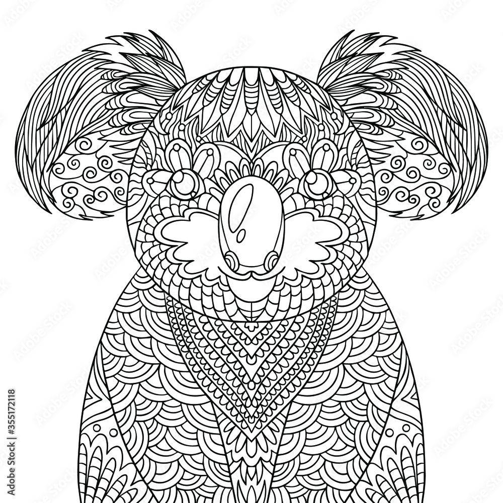 Koala vector illustration. Animal and drawn line art with doodle and ...