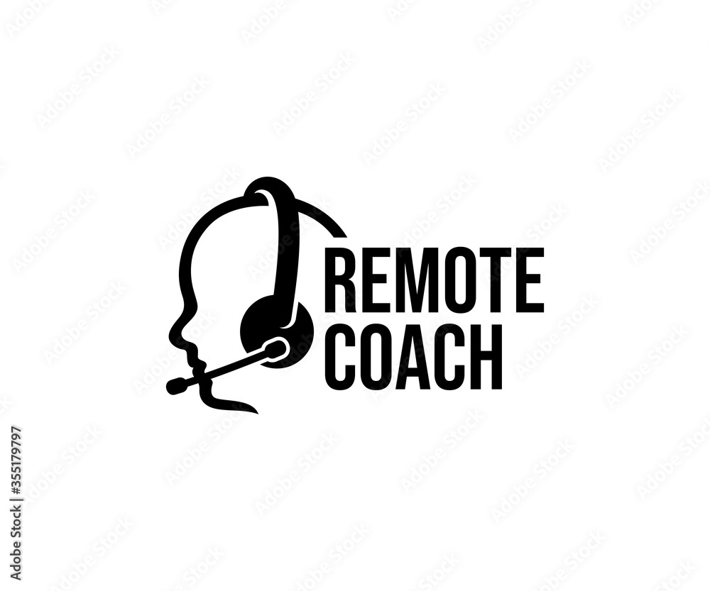 Remote coach, web coaching, man in headphones, logo design. Online ...