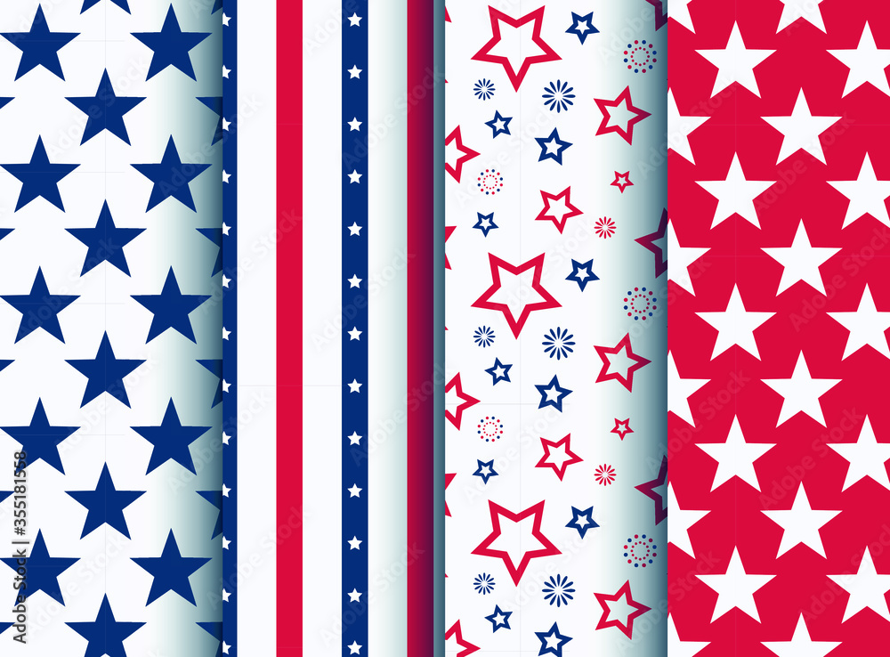 Set of Patriotic patterns. 4th of July. Red white blue backgrounds ...