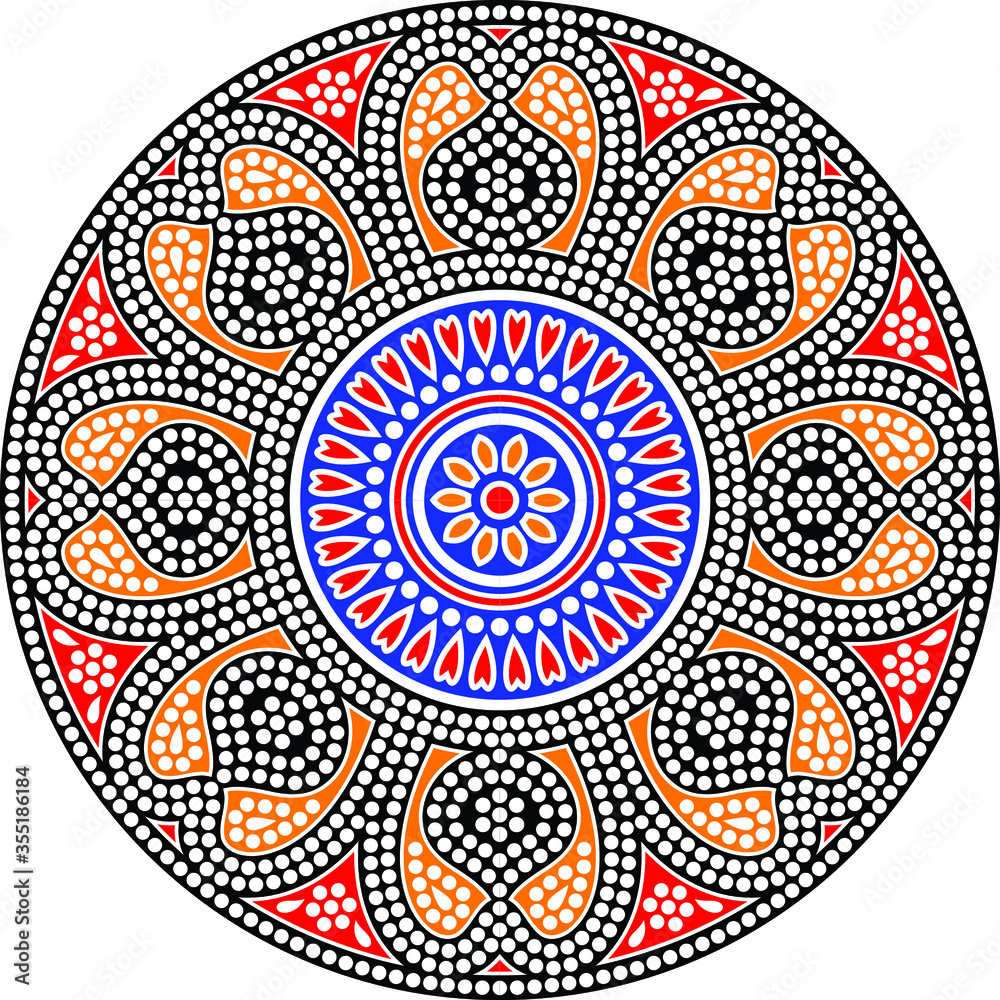 Mandala vector dot art, Aboriginal dot painting, retro folk design ...