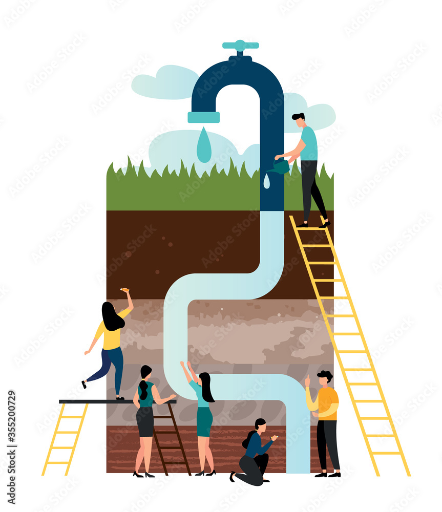 Vector illustration, water system, extraction of groundwater ...