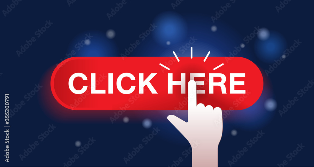 Click here button - catchy web active element for banner with hand ...