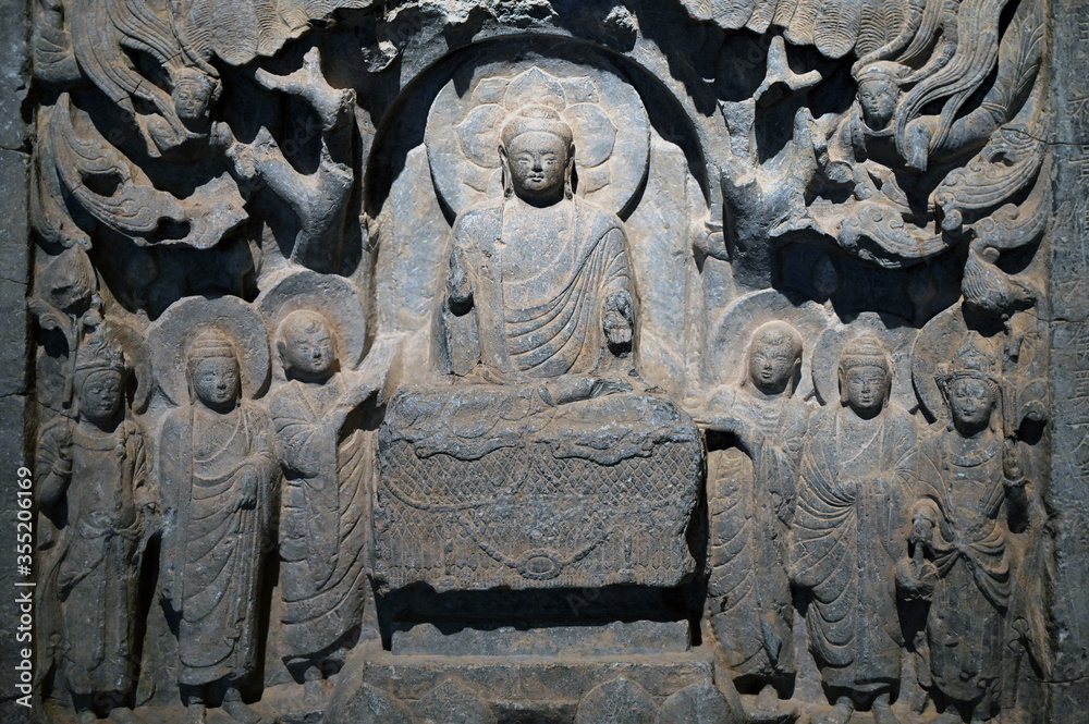Stone tablets of Buddha in ancient Chinese temples Stock Photo | Adobe ...