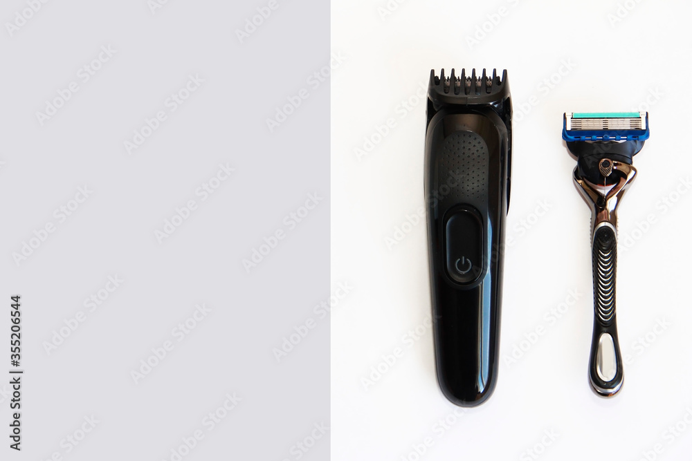 electric hair clipper and shaving machines with metal blades Stock ...