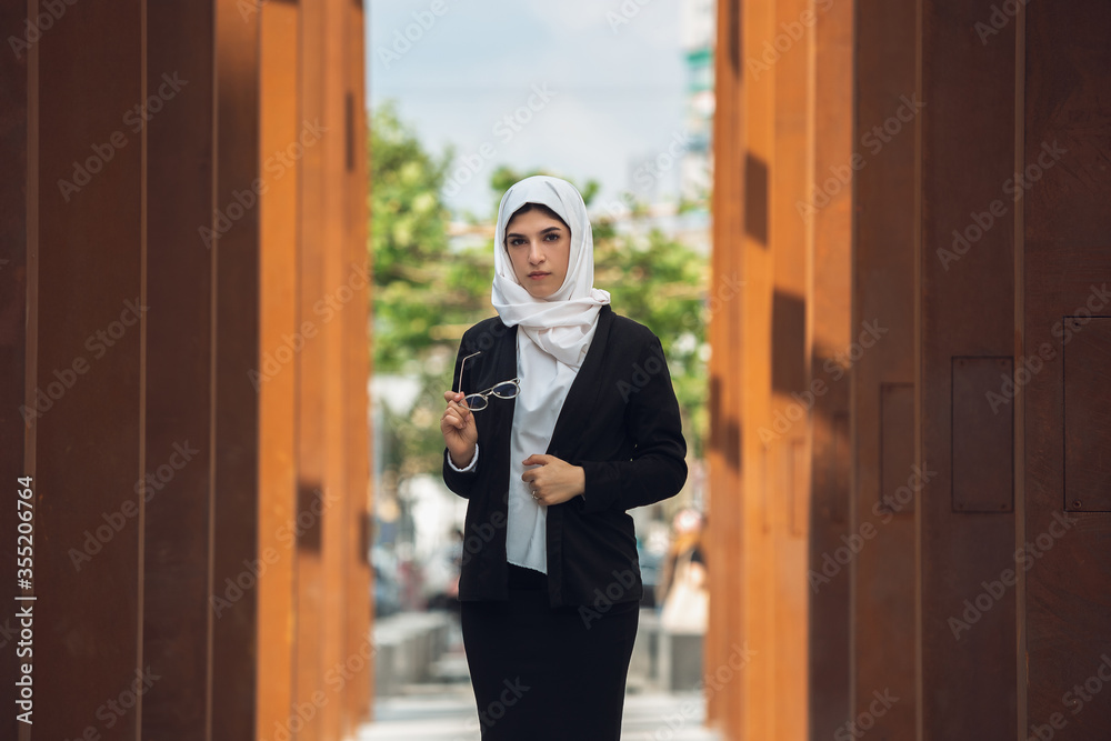 Serious. Beautiful muslim successful businesswoman portrait, confident ...