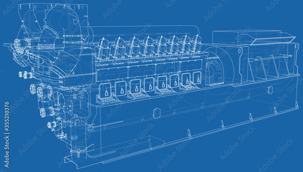 Generator. Diesel and gas industrial electric generator. The layers of ...