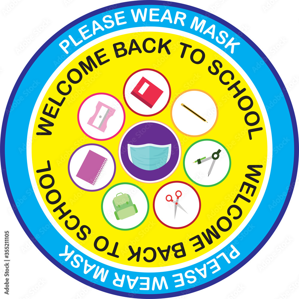 Welcome back to school, keep your distance, yellow round Vector ...