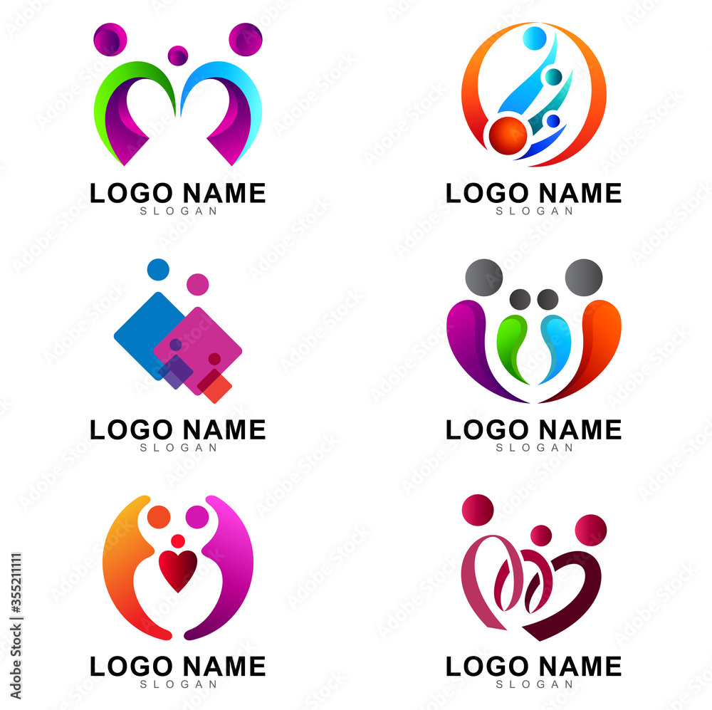 Set of child care logo vector, charity symbols, family and parenting ...