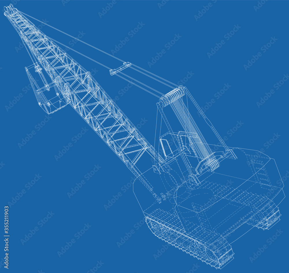 Dragline excavator. The layers of visible and invisible lines are ...