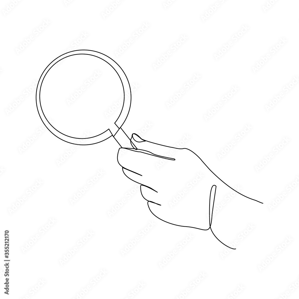 Continuous line drawing of hand holding magnifying glass . Vector ...