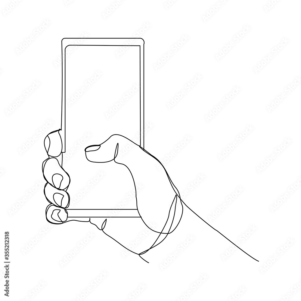Continuous line drawing of hand holding smartphone. One line concept of ...