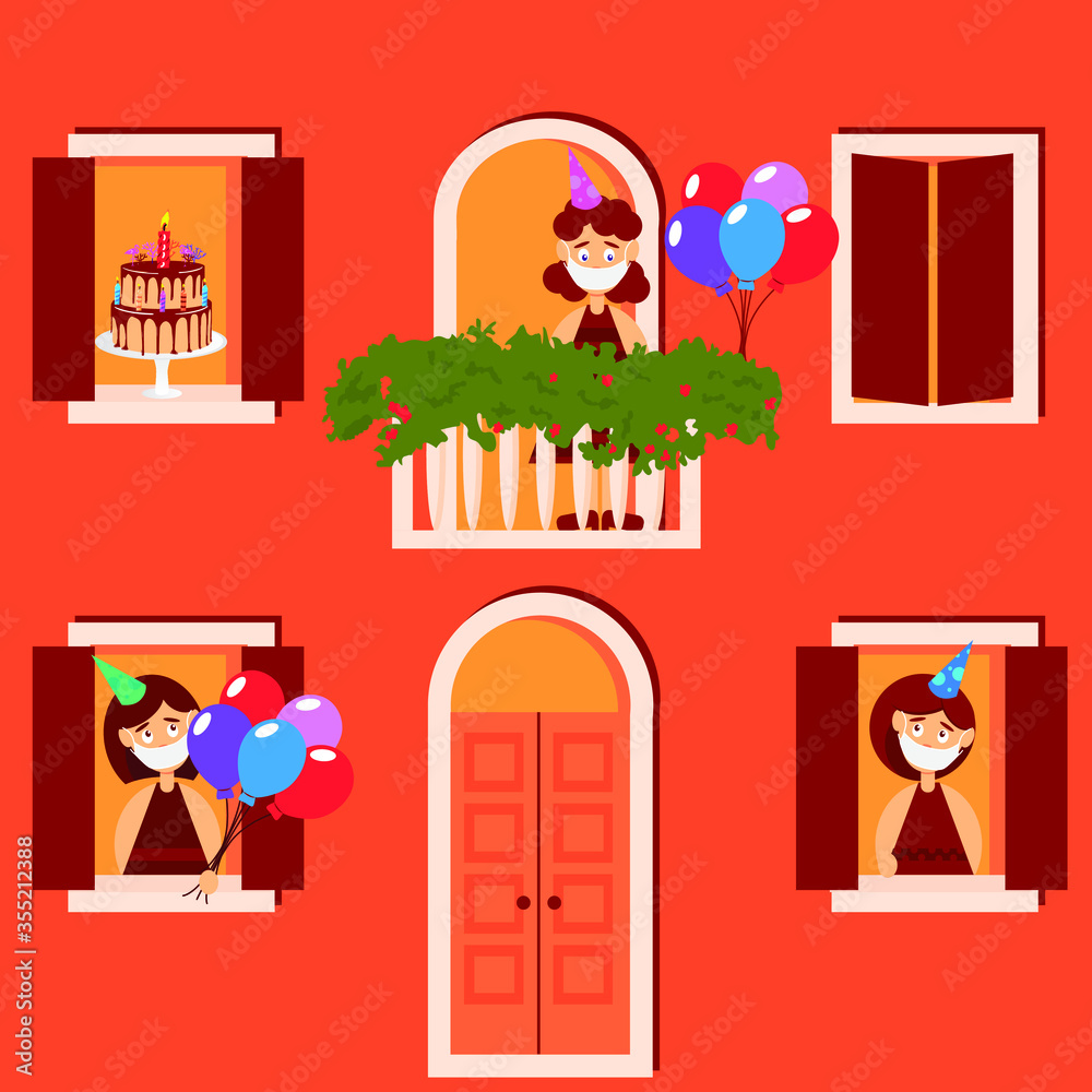Vector drawing of a young girl's birthday celebration with cake ...