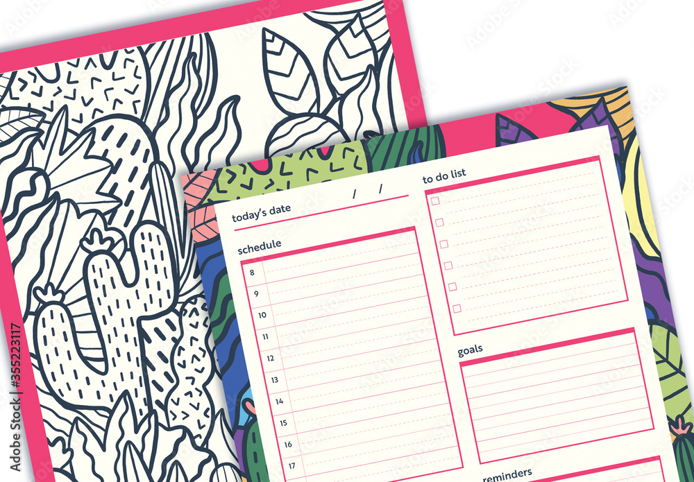 Planner Layout with Coloring Book Page Stock Template | Adobe Stock