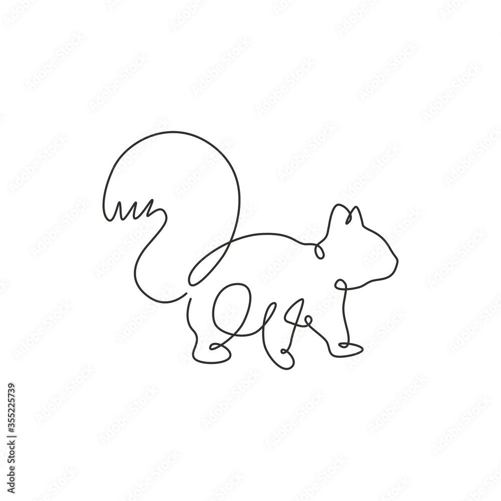 One single line drawing of cute squirrel for company logo identity ...