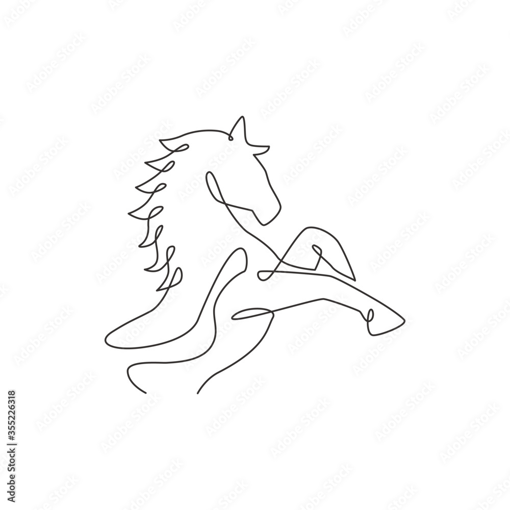 One single line drawing of jumping elegance horse for company logo ...