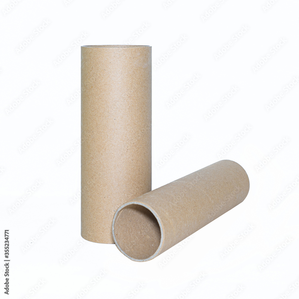 Paper tube cores, tissues isolated on white background, in industry ...
