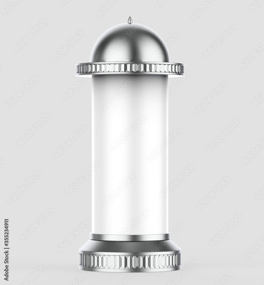 round matte street advertising pillar with matte label in a half side ...