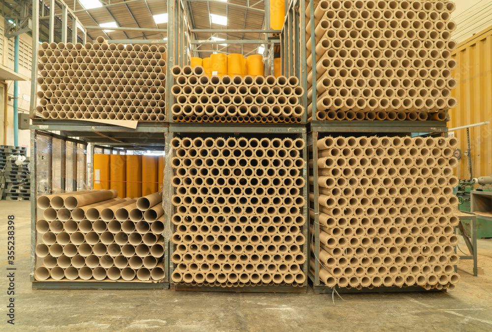 Stack of a bunch of paper tube cores, tissues, in industry ...