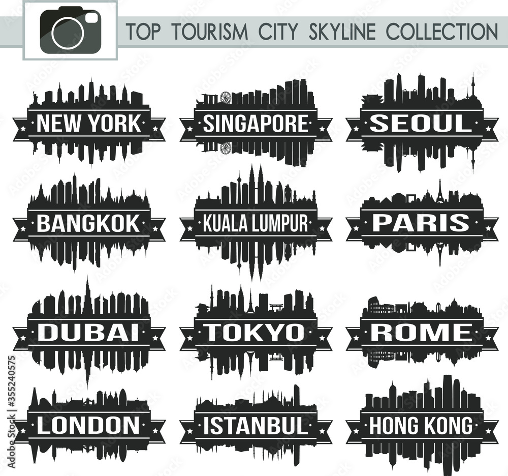 Most Famous Tourism Travel Skyline City Silhouette Design Collection ...