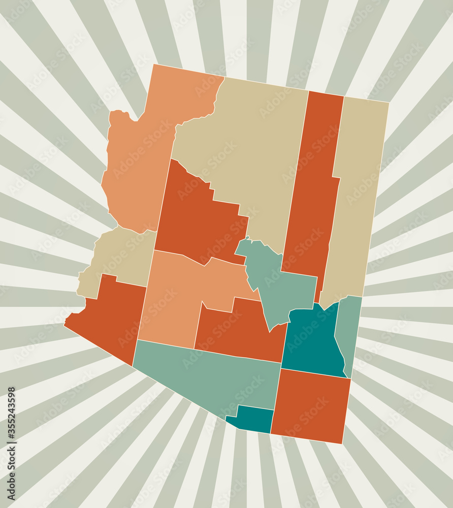 Arizona map. Poster with map of the us state in retro color palette ...