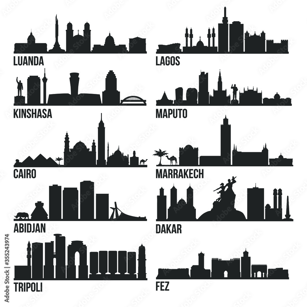 Vetor de Africa Cities Most Famous Skyline City Silhouette Design ...