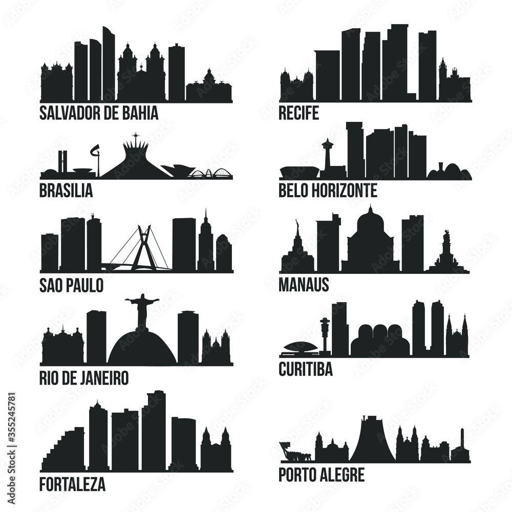 Vetor de Brazil Cities Most Famous Skyline City Silhouette Design ...