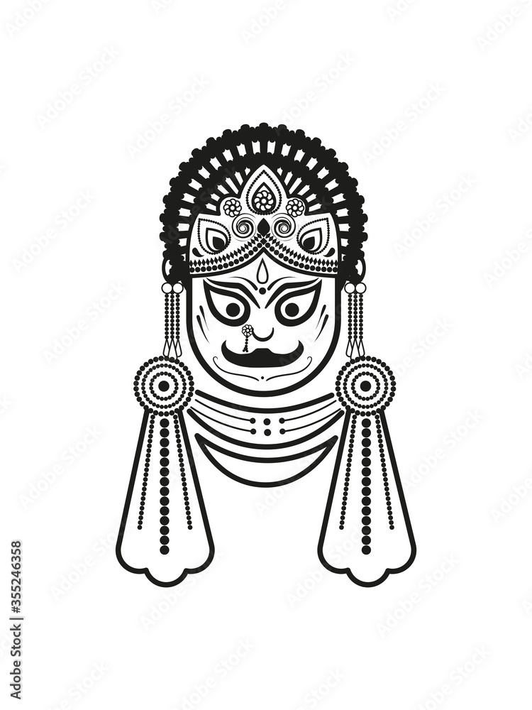 Subhadra - stylized image of the deity in black and white style, as an ...