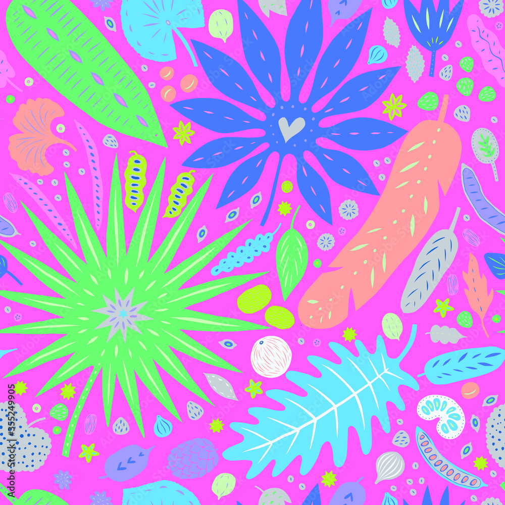 Tropical leaves seamless pattern vector clip art. Beautiful summer ...