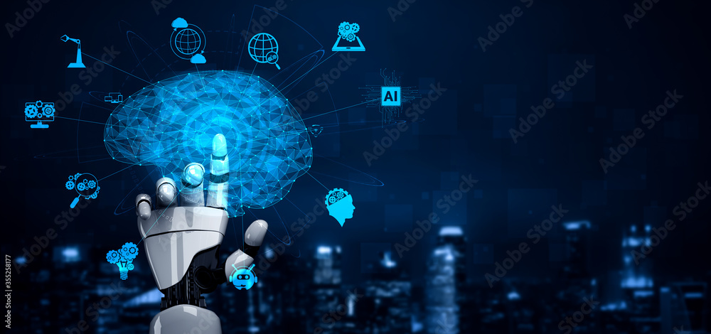 3D rendering artificial intelligence AI research of robot and cyborg ...