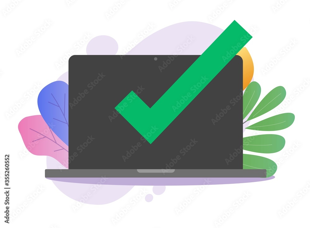 Confirm notice message check mark on computer laptop with or pc with ...