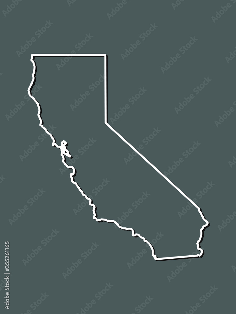 California vector map with single border line boundary using white ...