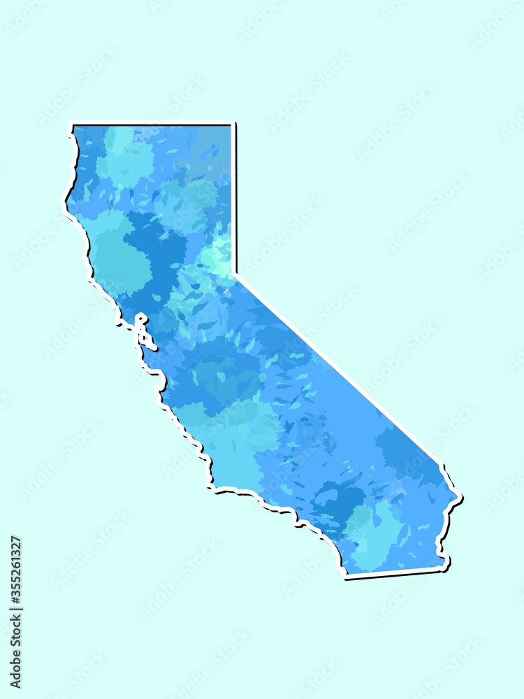 California watercolor map vector illustration of blue color with border ...