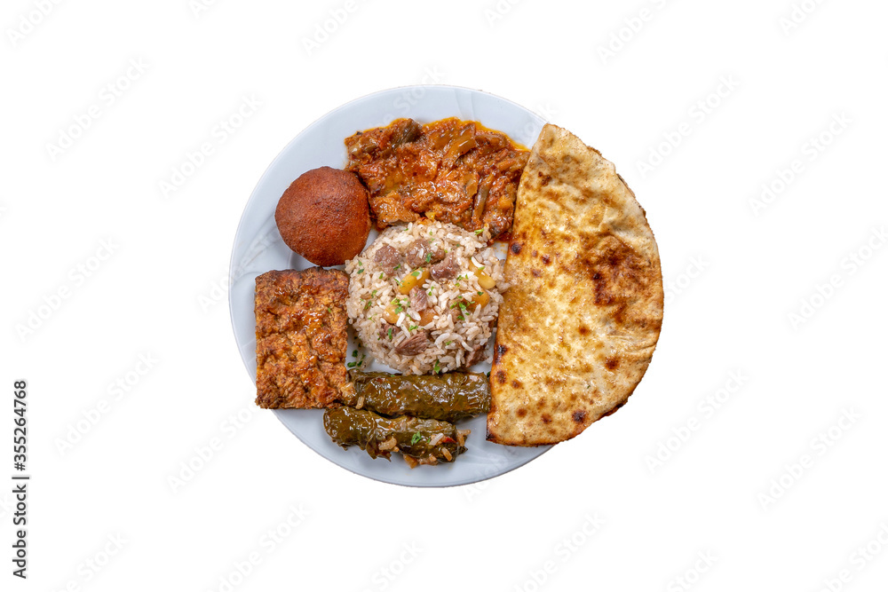 Lahmacun, icli kofte, kibbeh, pilaf with meat, bread and stuffed meat ...