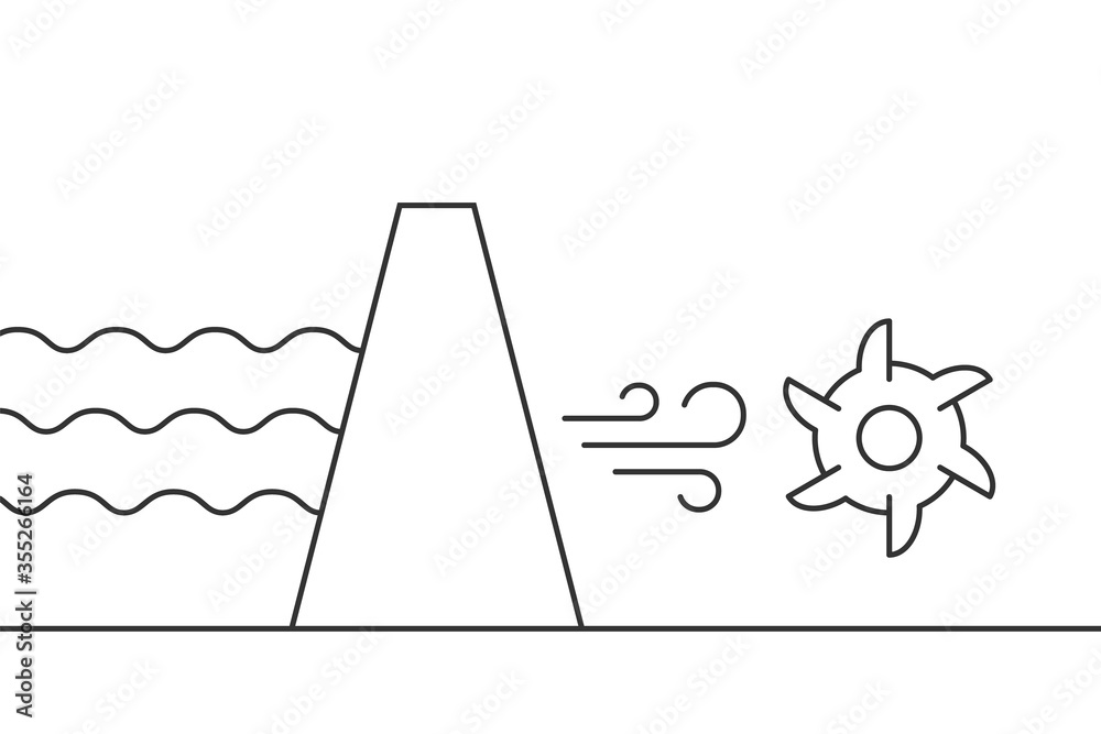 Hydroelectric power station scheme. Hydro power plant thin line icon ...