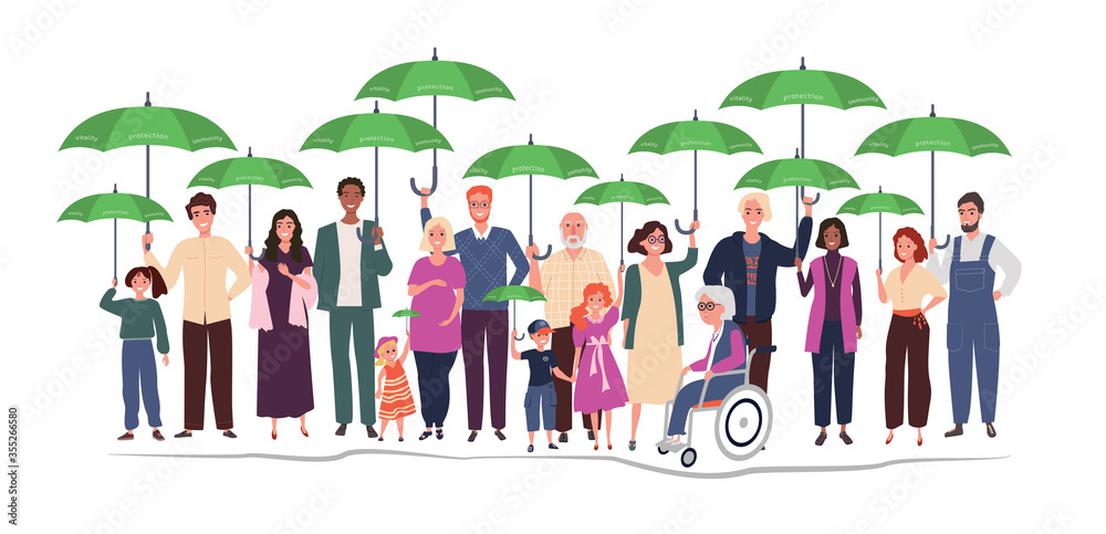 Vettoriale Stock Herd immunity concept. People of different age groups ...