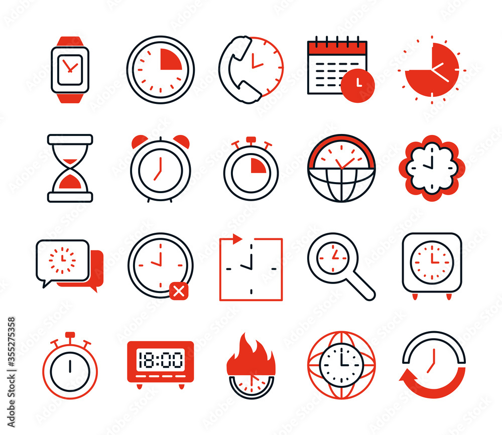 pictogram man and clock time icon set, half line half color style Stock ...